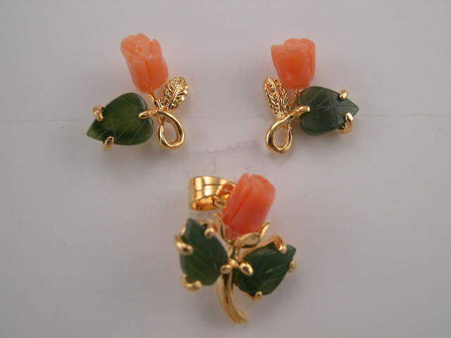 Pink Corals Earrings, Coral Roses & Tulips